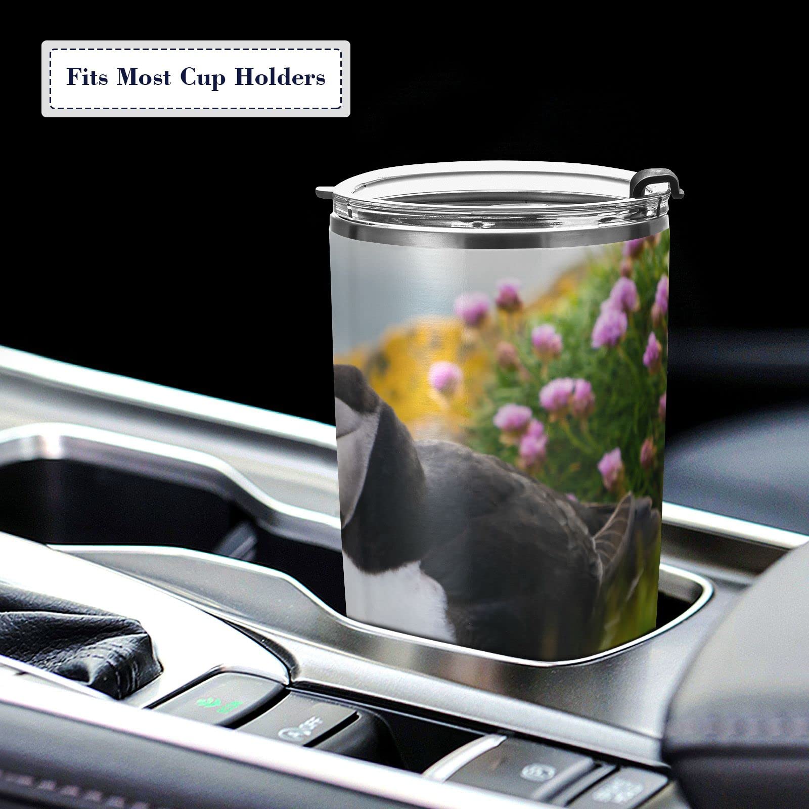 Yasala Tumbler Wild Flower Puffin Insulated Coffee Cup Beverage Container Office Travel Mug with Straw and Lid 20oz Holiday Back to School Gift