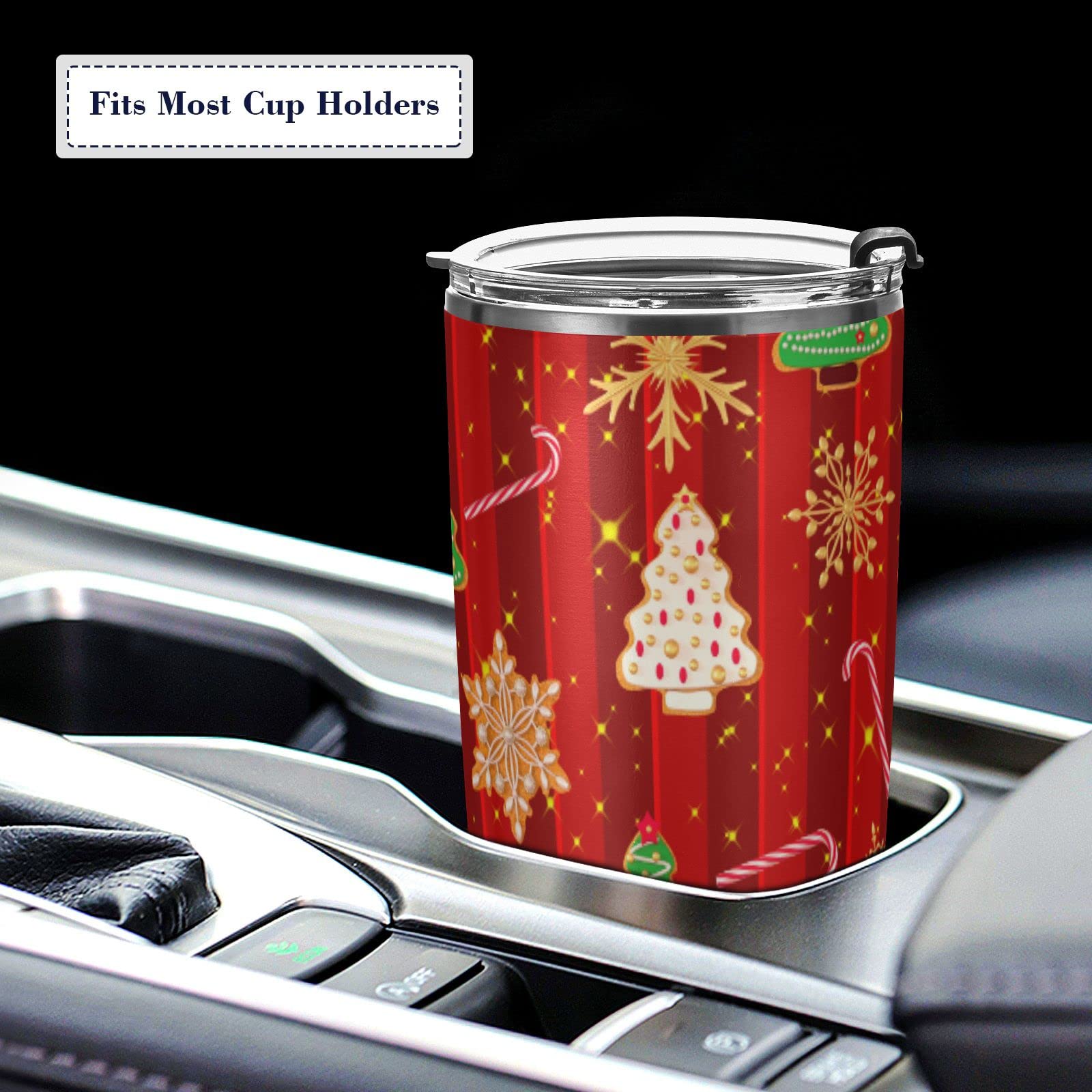 Yasala Christmas Tumbler Xmas Tree Red Stripes Insulated Coffee Cup Beverage Container Office Travel Mug with Straw and Lid 20oz Holiday Back to School Gift