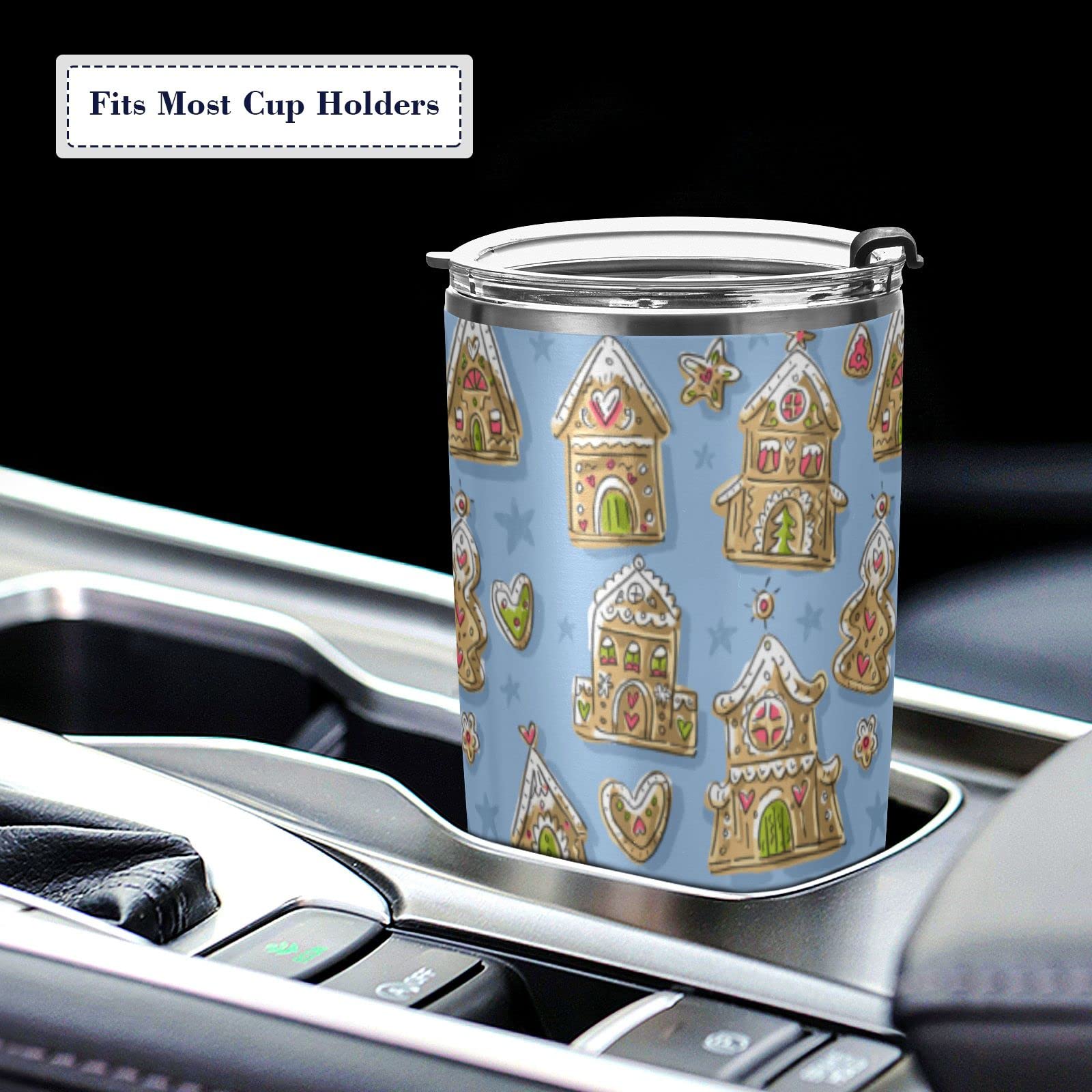 Yasala Christmas Tumbler Xmas Gingerbread Cookie House Insulated Coffee Cup Beverage Container Office Travel Mug with Straw and Lid 20oz Holiday Back to School Gift