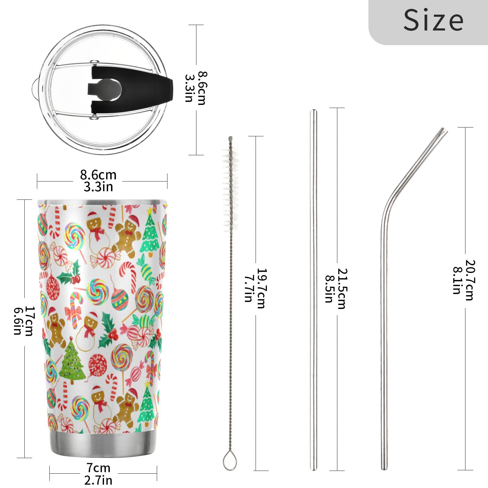 Yasala Christmas Tumbler Candy Cane Lollipop Gingerbread Insulated Coffee Cup Beverage Container Office Travel Mug with Straw and Lid 20oz Holiday Back to School Gift