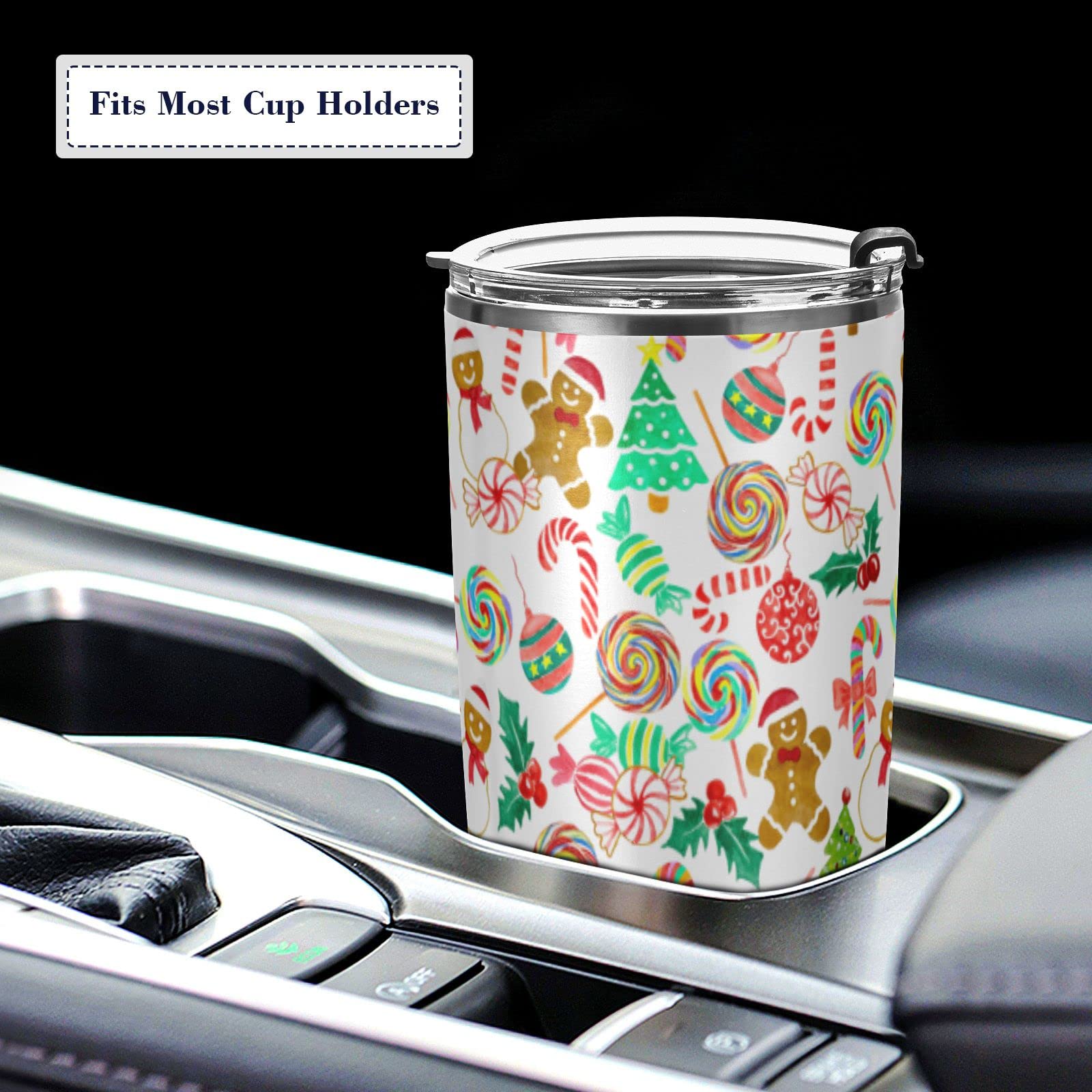Yasala Christmas Tumbler Candy Cane Lollipop Gingerbread Insulated Coffee Cup Beverage Container Office Travel Mug with Straw and Lid 20oz Holiday Back to School Gift