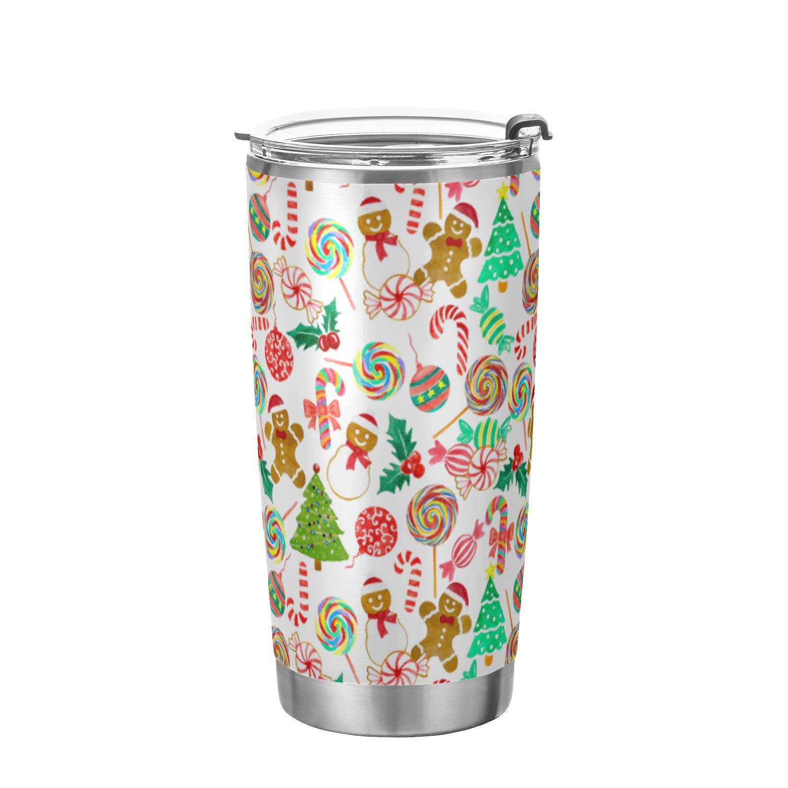 Yasala Christmas Tumbler Candy Cane Lollipop Gingerbread Insulated Coffee Cup Beverage Container Office Travel Mug with Straw and Lid 20oz Holiday Back to School Gift