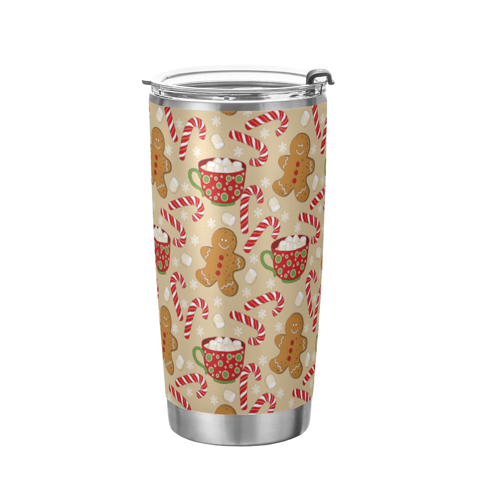 Yasala Christmas Tumbler Gingerbread Snowflake Candy Insulated Coffee Cup Beverage Container Office Travel Mug with Straw and Lid 20oz Holiday Back to School Gift