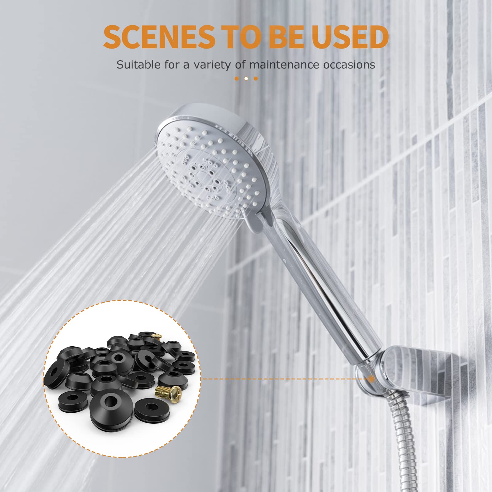 Faucet Washers, 58 Pack Flat and Beveled Washers Rubber Assortment Kit Replacements with Brass Bibb Screws Ullnosoo for Repairing Faucet Leak