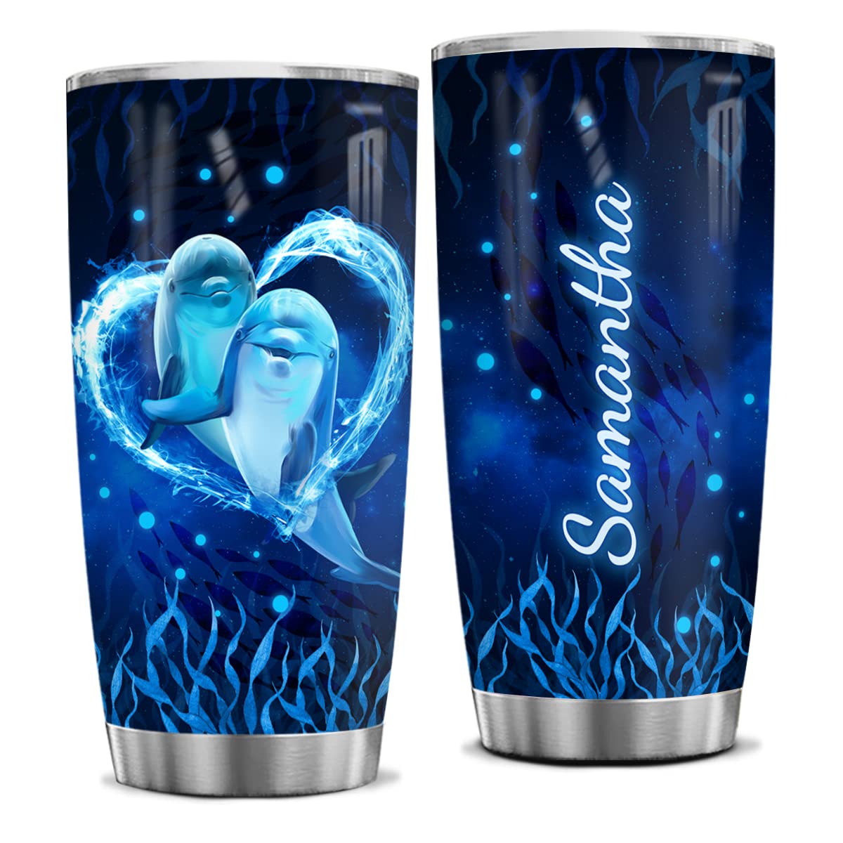 Wassmin Dolphin Gifts Personalized Dolphin Tumbler Stainless Steel 20oz 30oz Coffee Travel Cup Custom Gifts for Woman Girls Friend Spirit Animal Lovers Birthday Christmas
