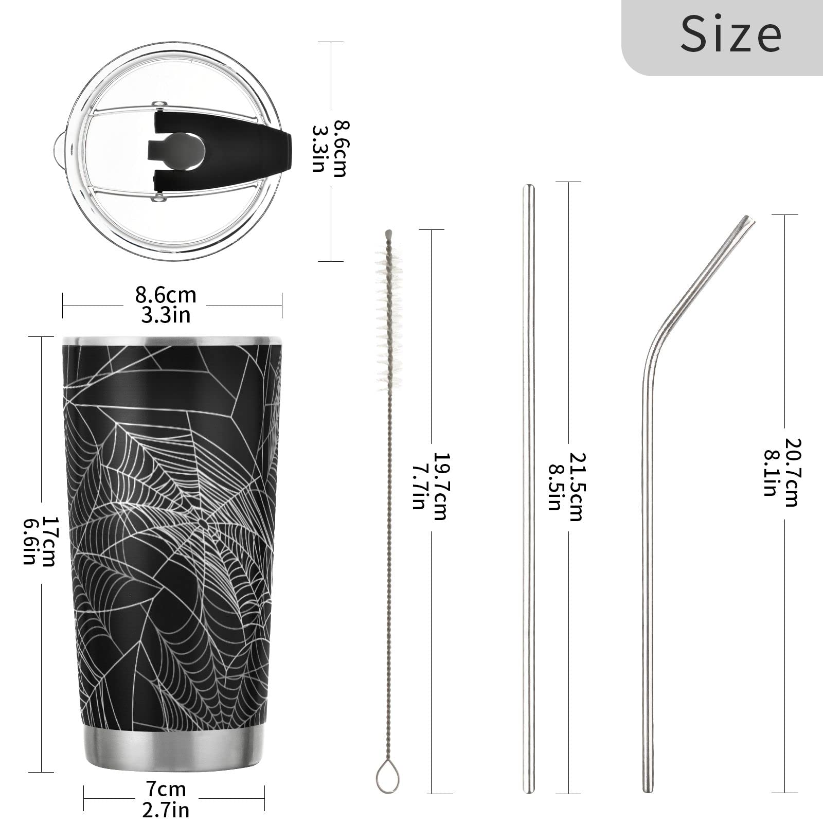 Yasala Halloween Tumbler Spiders Web White Insulated Coffee Cup Back to School Beverage Container Office Travel Mug with Straw and Lid 20oz Holiday Gift Day of The Dead Present