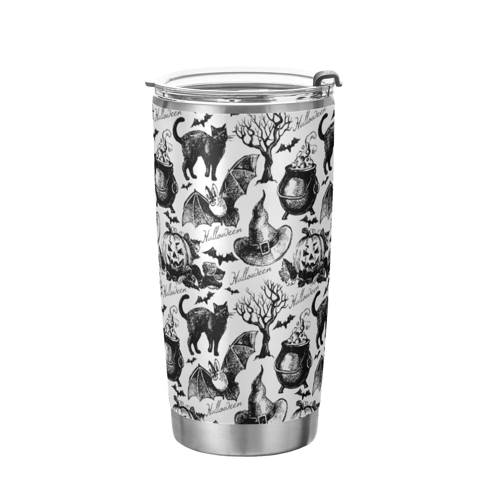Yasala Halloween Tumbler Spooky Jack O Lantern Cat Bat Insulated Coffee Cup Back to School Beverage Container Office Travel Mug with Straw and Lid 20oz Holiday Gift Day of The Dead Present