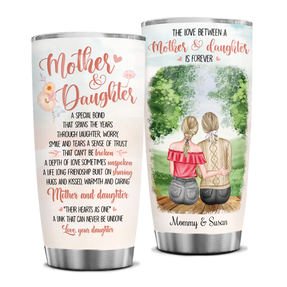 wowcugi Mom Tumbler Personalized Gift For Mom From Daughter Mother Daughter Tumblers 20oz 30oz Coffee Travel Mugwith Lid Birthday Mother's Day Christmas Presents For Moms Mommy Mothers