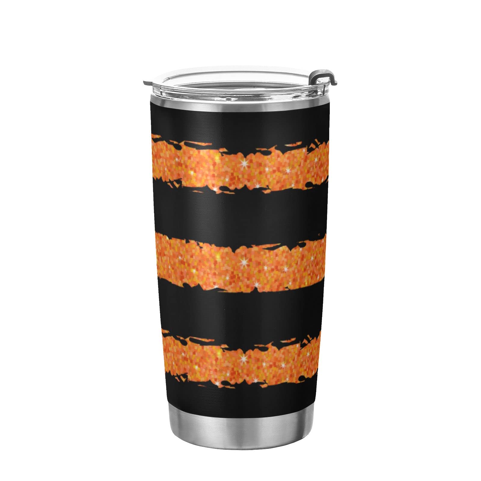 Yasala Halloween Tumbler Glitter Stripes Orange Black Insulated Coffee Cup Back to School Beverage Container Office Travel Mug with Straw and Lid 20oz Holiday Gift Day of The Dead Present