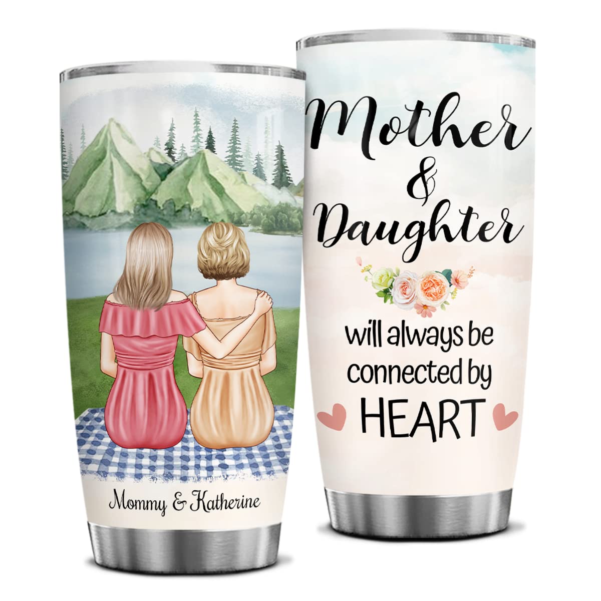 wowcugi Mom Tumbler Personalized Gift For Mom From Daughter Mother Daughter Tumblers Coffee Travel Mug 20oz 30oz with Lid Birthday Mothers Day Christmas Presents For Moms Mommy From Daughters