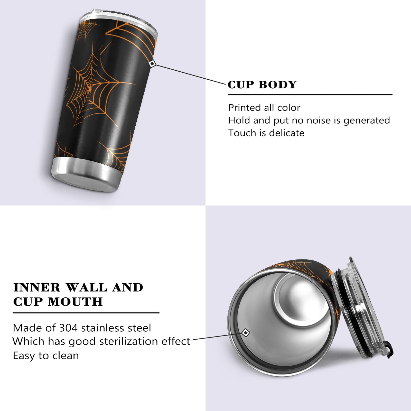 Yasala Halloween Tumbler Orange Spider Cobweb Insulated Coffee Cup Back to School Beverage Container Office Travel Mug with Straw and Lid 20oz Holiday Gift Day of The Dead Present