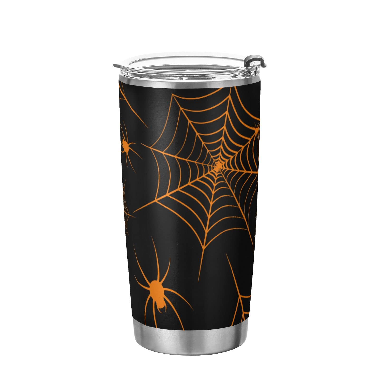 Yasala Halloween Tumbler Orange Spider Cobweb Insulated Coffee Cup Back to School Beverage Container Office Travel Mug with Straw and Lid 20oz Holiday Gift Day of The Dead Present