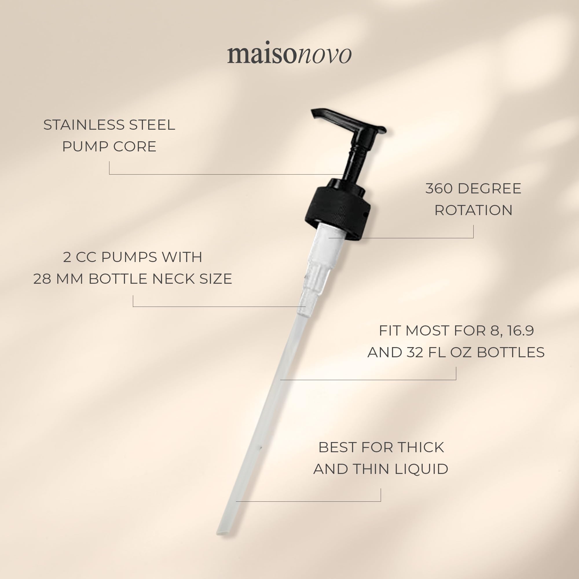 MaisoNovo Soap Pump Replacement - 2X Black Plastic Pumps - Pump Dispenser - Soap Dispenser Pump Replacement - Stainless Steel Soap Pump - Pump for Soap Dispenser