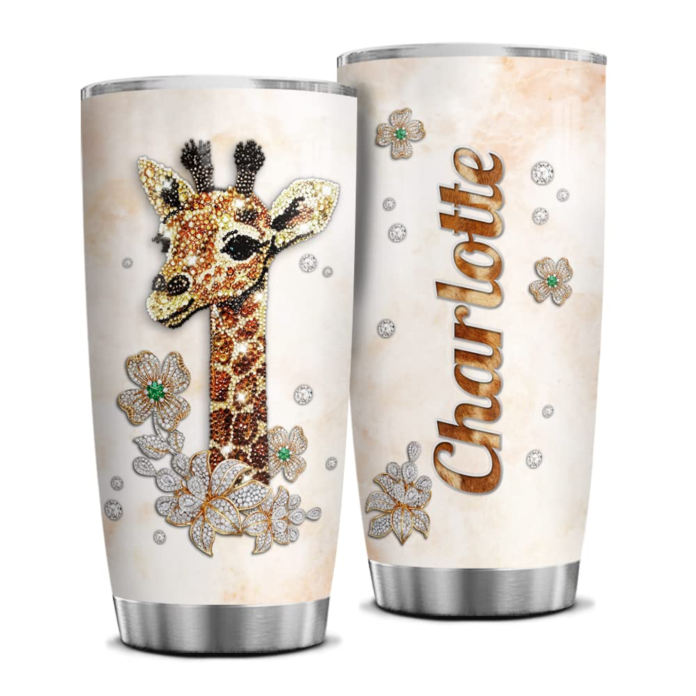 Wassmin Giraffe Tumbler Personalized Giraffes Tumblers Jewelry Drawing Style Stainless Steel Insulated 20oz 30oz Travel Cup Birthday Christmas Gifts For for Animal Lovers Women Girls