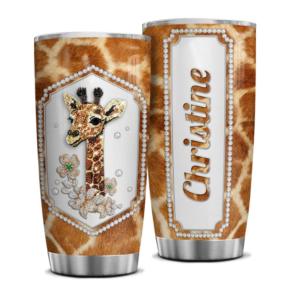 Wassmin Giraffe Tumbler Personalized Giraffes Tumblers Jewelry Drawing Style Stainless Steel Insulated 20oz 30oz Travel Cup Birthday Christmas Gifts For for Animal Lovers Women Girls