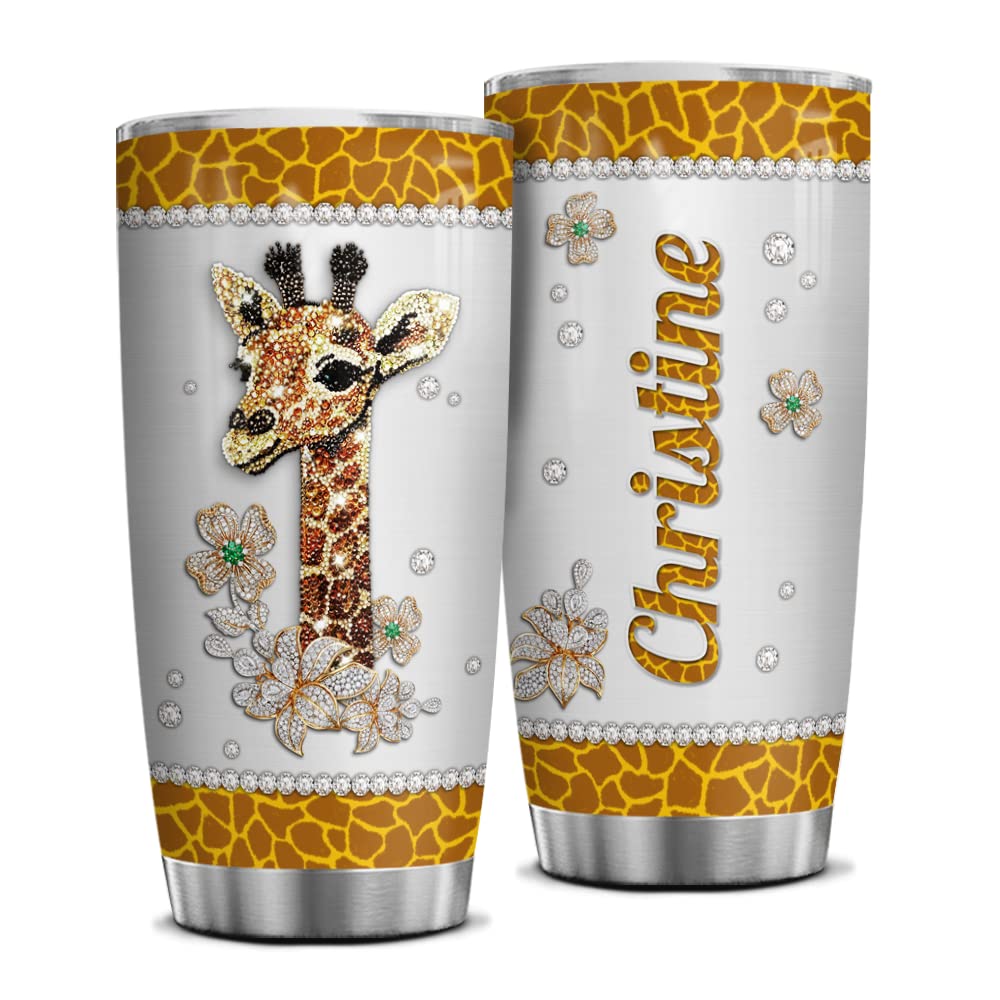 Wassmin Giraffe Tumbler Personalized Giraffes Tumblers Jewelry Drawing Style Stainless Steel Insulated 20oz 30oz Travel Cup Birthday Christmas Gifts For for Animal Lovers Women Girls