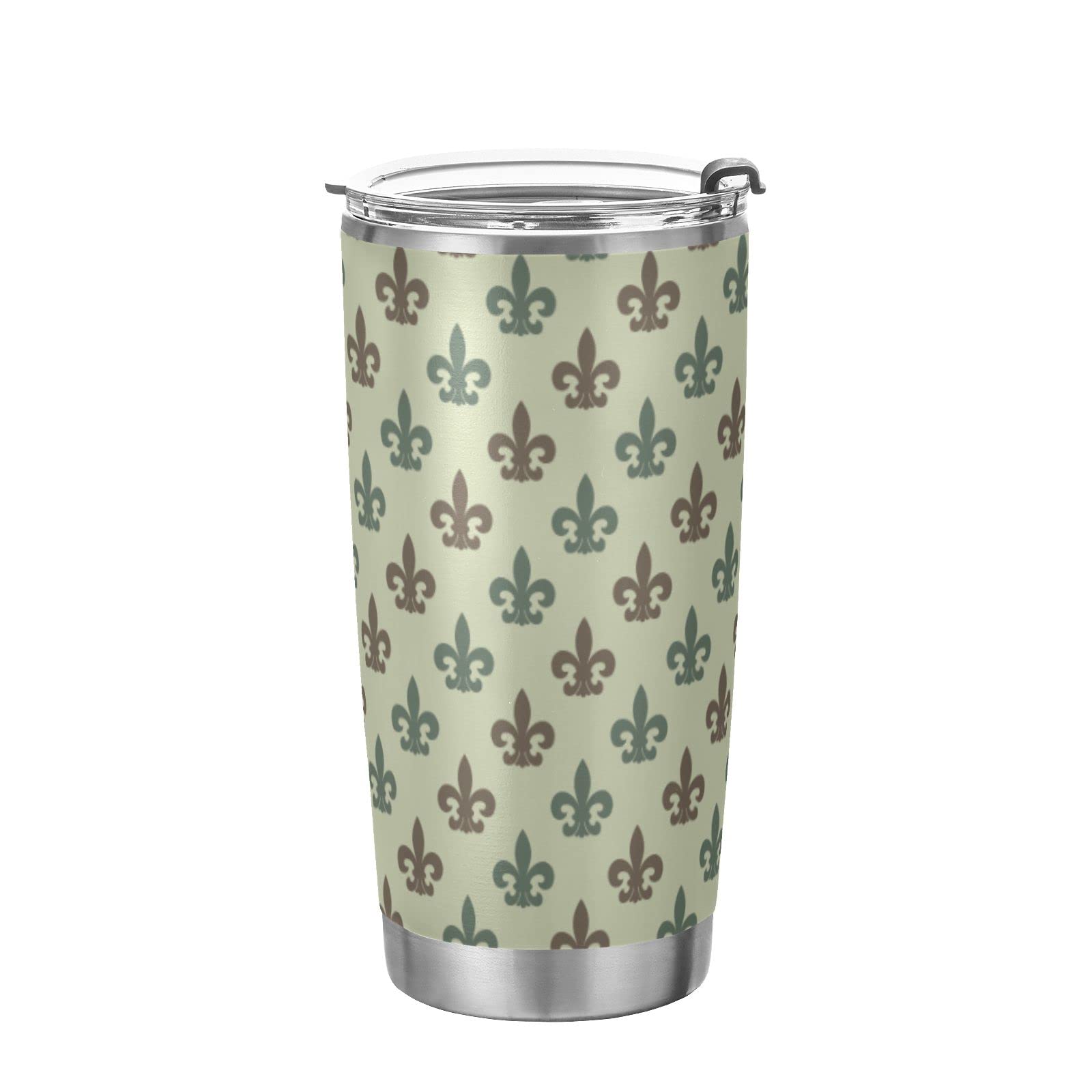 Yasala Mardi Gras Tumbler Fleur De Lis Brown Green Insulated Coffee Cup Fat Tuesday Beverage Container Office Travel Mug with Straw and Lid 20oz Holiday Back to School Gift