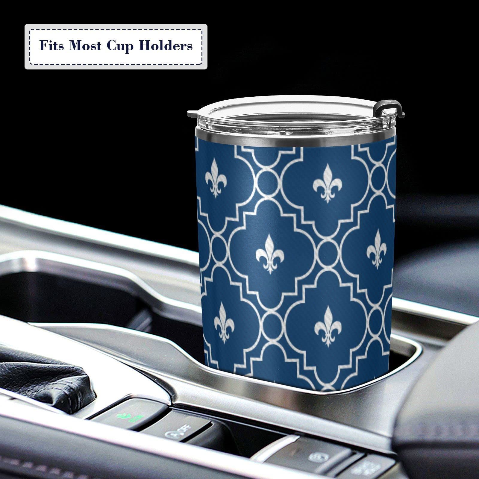 Yasala Mardi Gras Tumbler Fleur De Lis Moroccan Blue Insulated Coffee Cup Fat Tuesday Beverage Container Office Travel Mug with Straw and Lid 20oz Holiday Back to School Gift