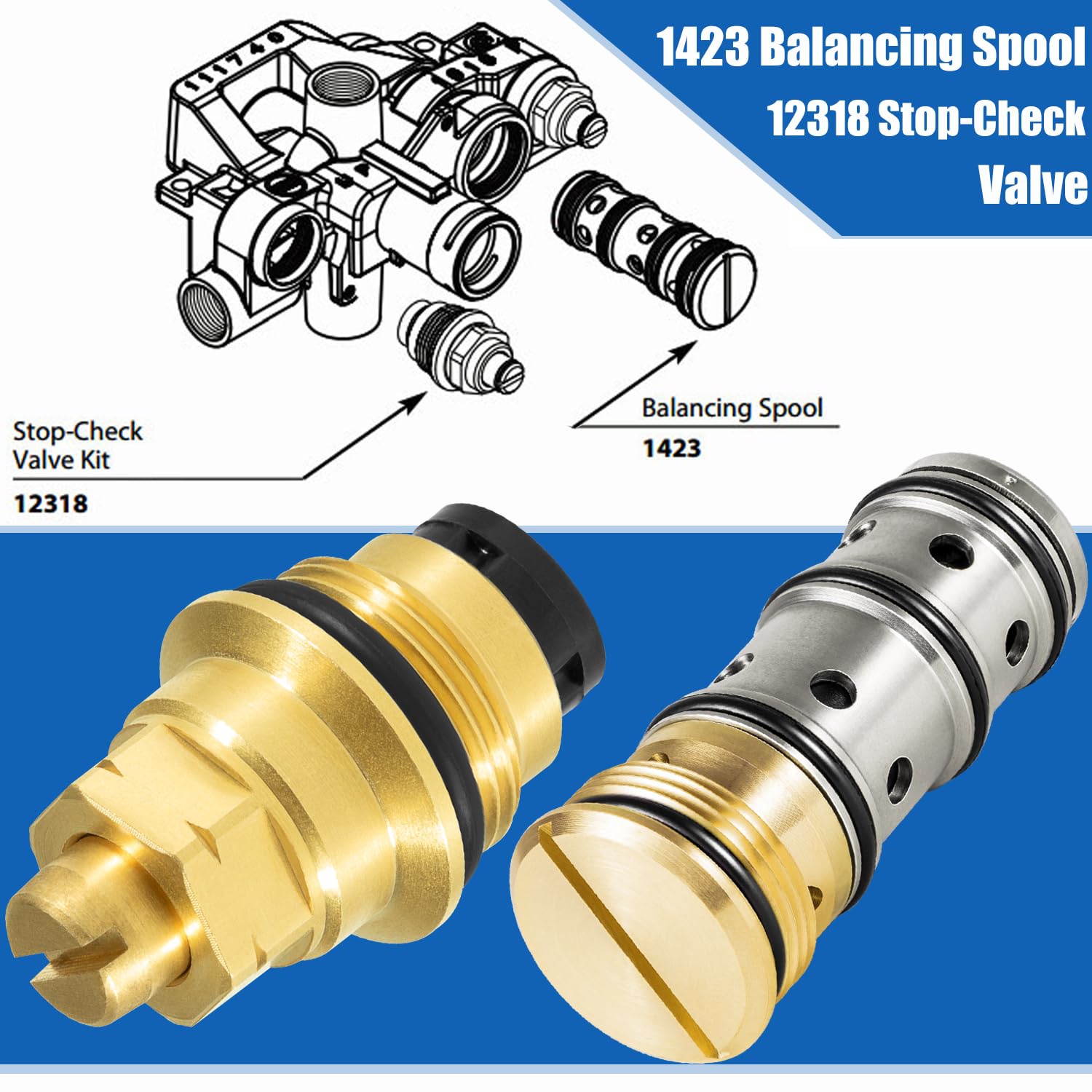 Yoursme 1423 Balancing Spool 132343 & 12318 Stop-Check Valve Kit for Moen Tub and Shower Faucets