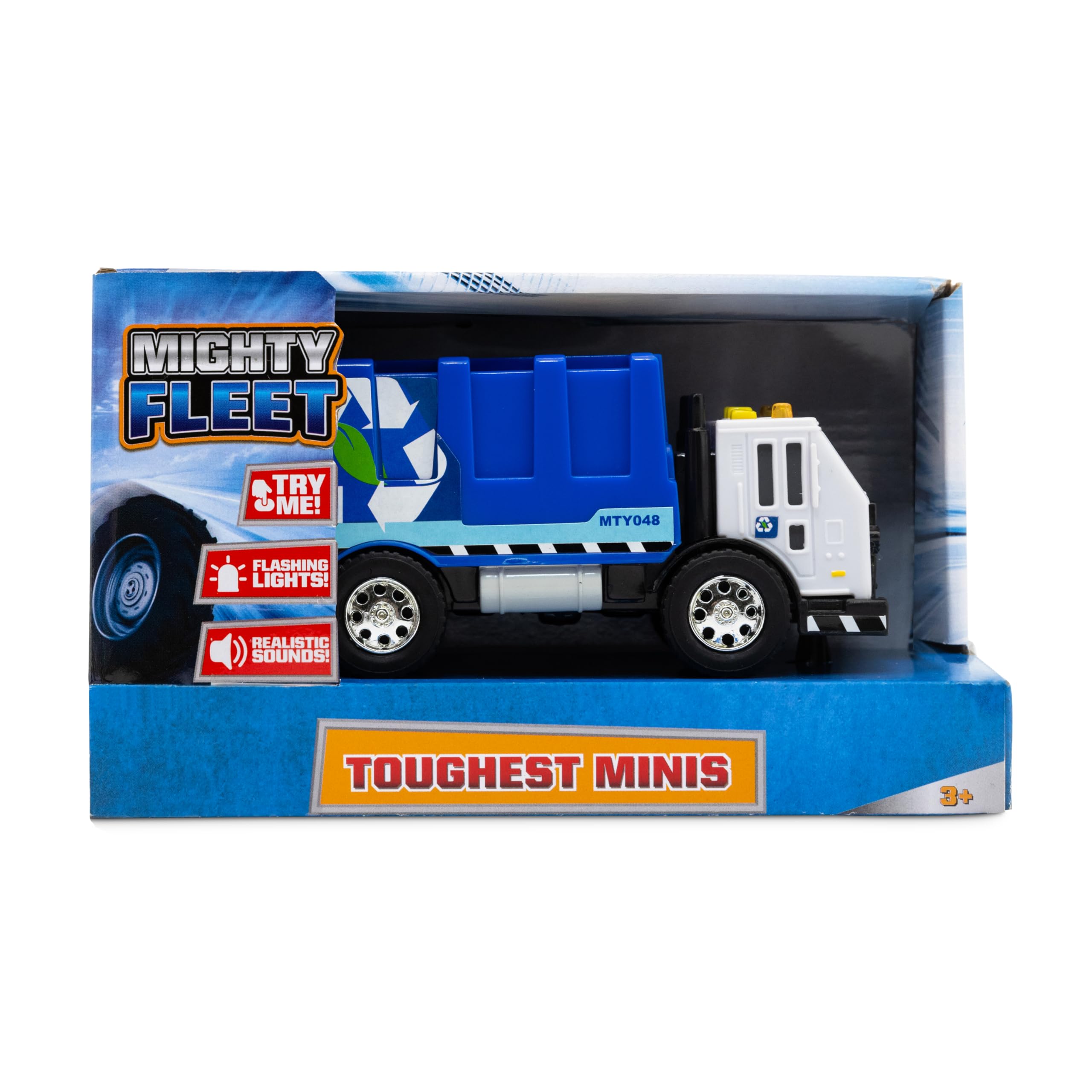 Mighty Fleet Toughest Minis 5" Garbage Truck Toy w/Lights & Sounds, Realistic Design & Batteries Included - Age 3+