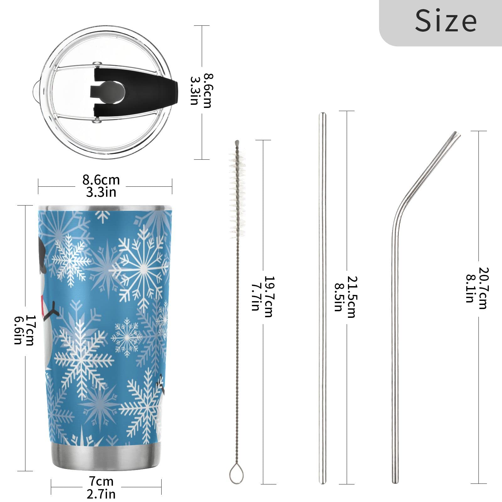 Yasala Christmas Tumbler Blue Snowflake Snowman Insulated Coffee Cup Back to School Beverage Container Office Travel Mug with Straw and Lid 20oz Holiday New Year Gift