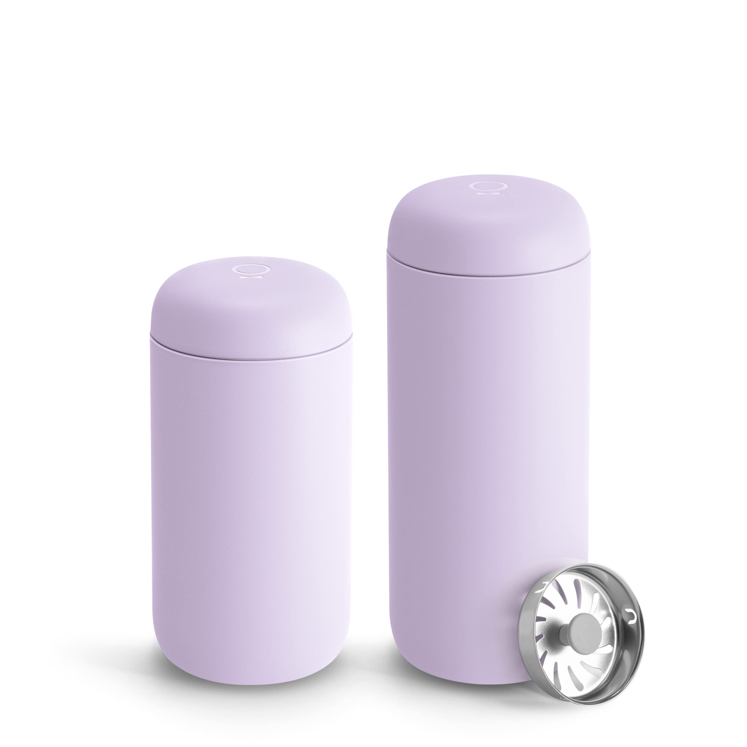 Fellow 12 oz Carter Move Travel Mug - Vacuum-Insulated Stainless Steel Travel Coffee Mug - Coffee Tumbler with Ceramic Interior and Splash Guard - Lavender Purple