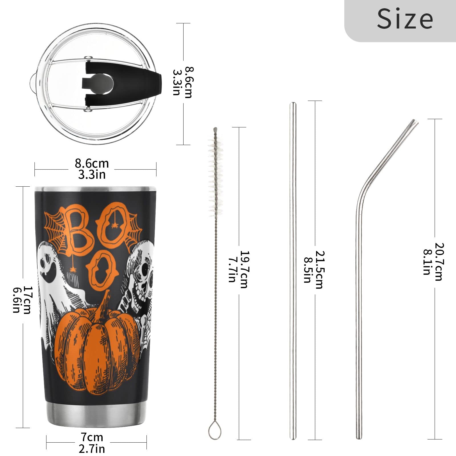 Yasala Halloween Tumbler Spooky Ghost Pumpkin Insulated Coffee Cup Back to School Beverage Container Office Travel Mug with Straw and Lid 20oz Holiday Gift