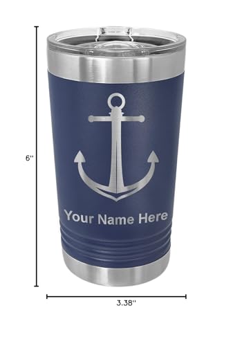 LaserGram 16oz Vacuum Insulated Pint Tumbler, Boat Anchor, Personalized Engraving Included (Navy Blue)