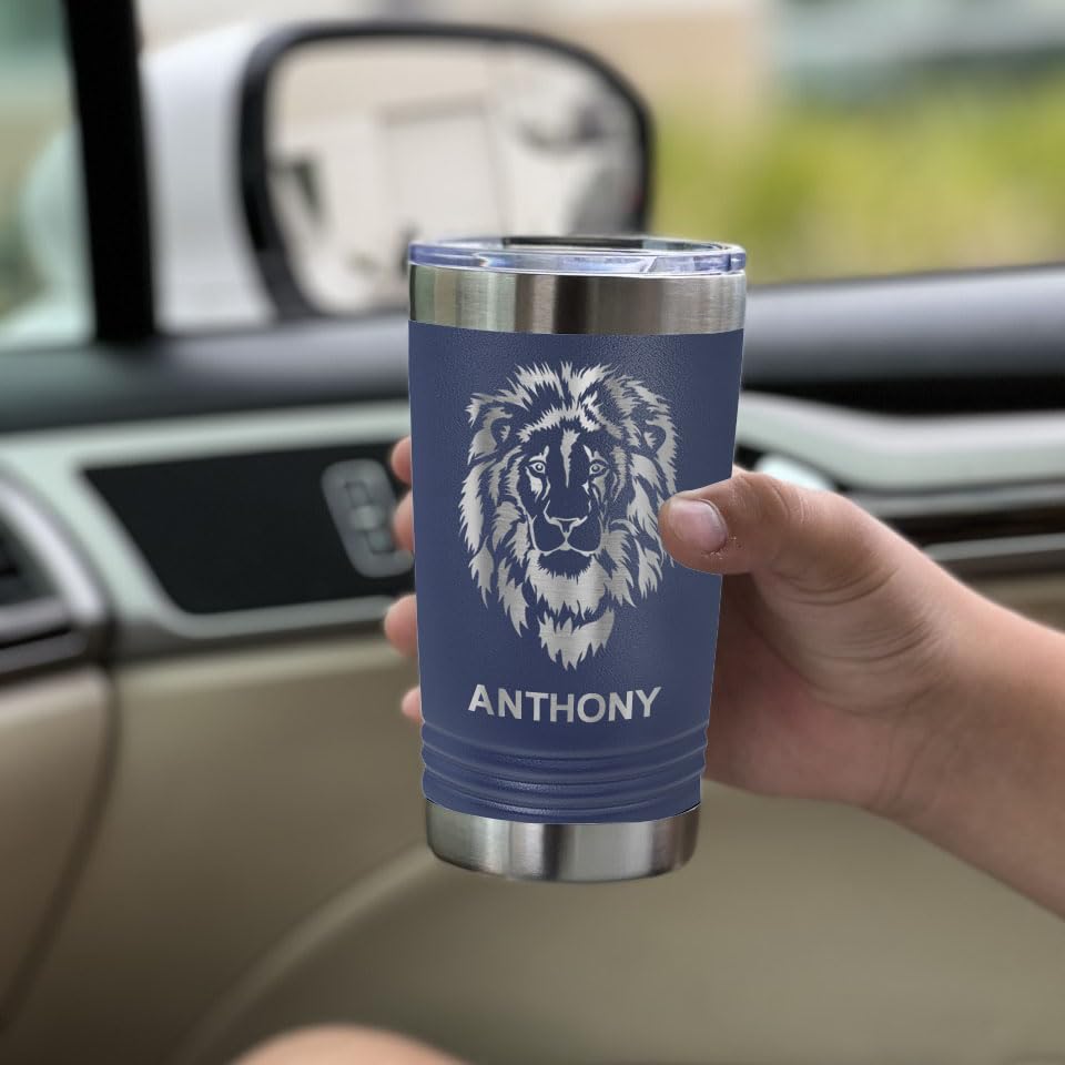 LaserGram 16oz Vacuum Insulated Pint Tumbler, Polar Bear, Personalized Engraving Included (Navy Blue)