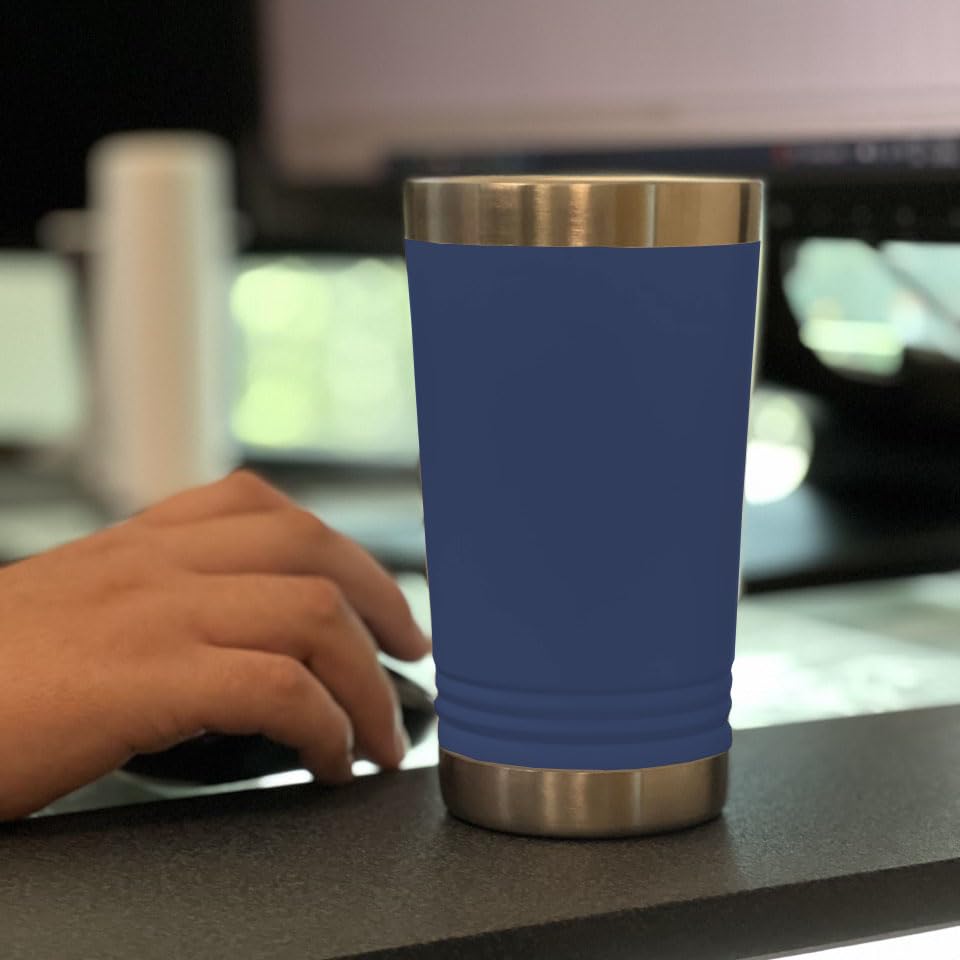LaserGram 16oz Vacuum Insulated Pint Tumbler, Polar Bear, Personalized Engraving Included (Navy Blue)