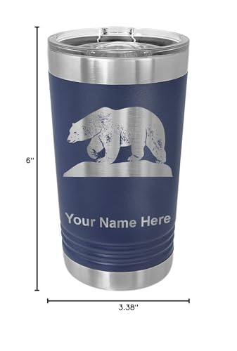 LaserGram 16oz Vacuum Insulated Pint Tumbler, Polar Bear, Personalized Engraving Included (Navy Blue)