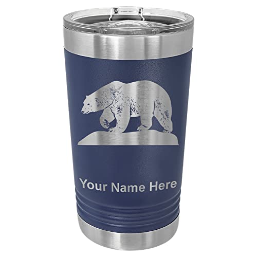 LaserGram 16oz Vacuum Insulated Pint Tumbler, Polar Bear, Personalized Engraving Included (Navy Blue)