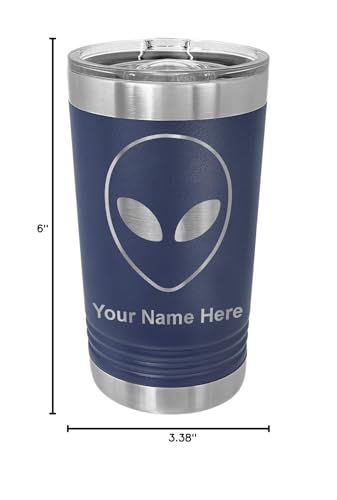 LaserGram 16oz Vacuum Insulated Pint Tumbler, Alien Head, Personalized Engraving Included (Navy Blue)