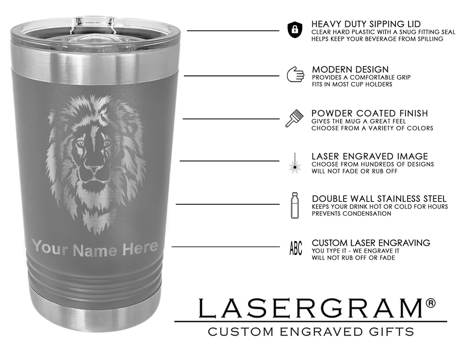 LaserGram 16oz Vacuum Insulated Pint Tumbler, CNA Certified Nurse Assistant, Personalized Engraving Included (Gray)