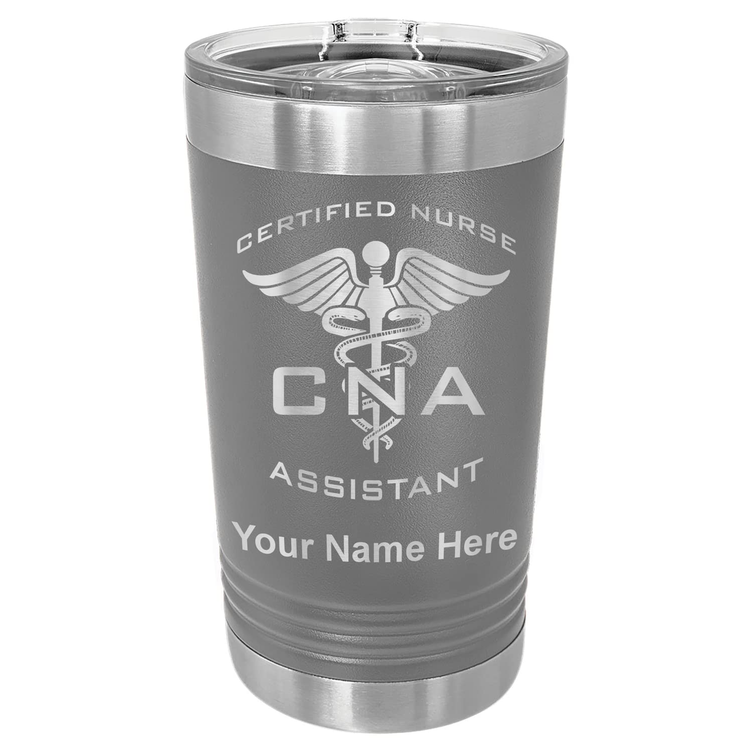 LaserGram 16oz Vacuum Insulated Pint Tumbler, CNA Certified Nurse Assistant, Personalized Engraving Included (Gray)