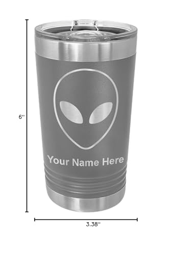 LaserGram 16oz Vacuum Insulated Pint Tumbler, Alien Head, Personalized Engraving Included (Gray)