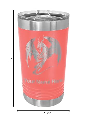 LaserGram 16oz Vacuum Insulated Pint Tumbler, Dragon, Personalized Engraving Included (Coral)