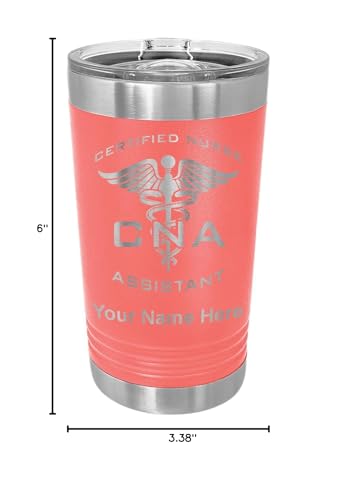 LaserGram 16oz Vacuum Insulated Pint Tumbler, CNA Certified Nurse Assistant, Personalized Engraving Included (Coral)