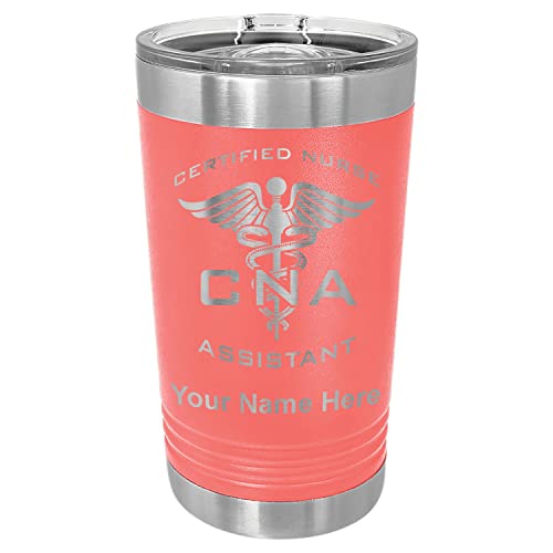 LaserGram 16oz Vacuum Insulated Pint Tumbler, CNA Certified Nurse Assistant, Personalized Engraving Included (Coral)