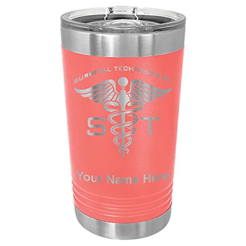 LaserGram 16oz Vacuum Insulated Pint Tumbler, ST Surgical Technologist, Personalized Engraving Included (Coral)