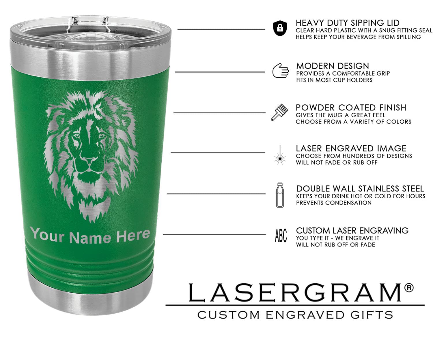 LaserGram 16oz Vacuum Insulated Pint Tumbler, CNA Certified Nurse Assistant, Personalized Engraving Included (Green)