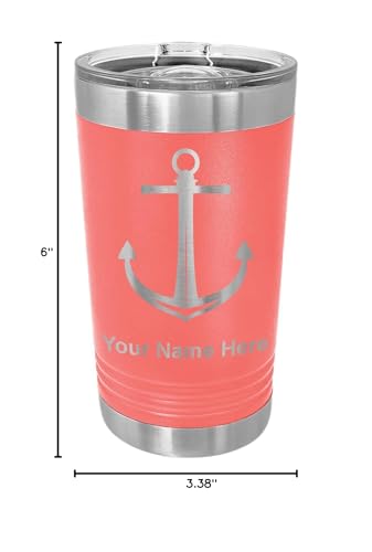 LaserGram 16oz Vacuum Insulated Pint Tumbler, Boat Anchor, Personalized Engraving Included (Coral)