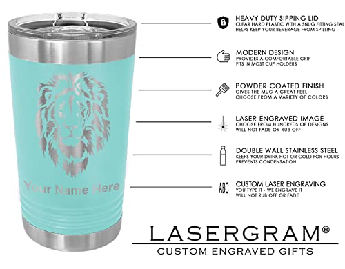 LaserGram 16oz Vacuum Insulated Pint Tumbler, Sign Language I Love You, Personalized Engraving Included (Teal)