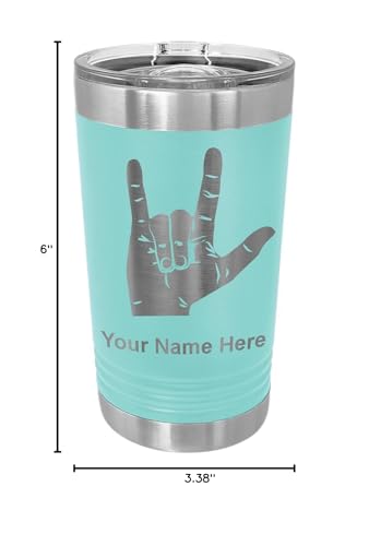 LaserGram 16oz Vacuum Insulated Pint Tumbler, Sign Language I Love You, Personalized Engraving Included (Teal)