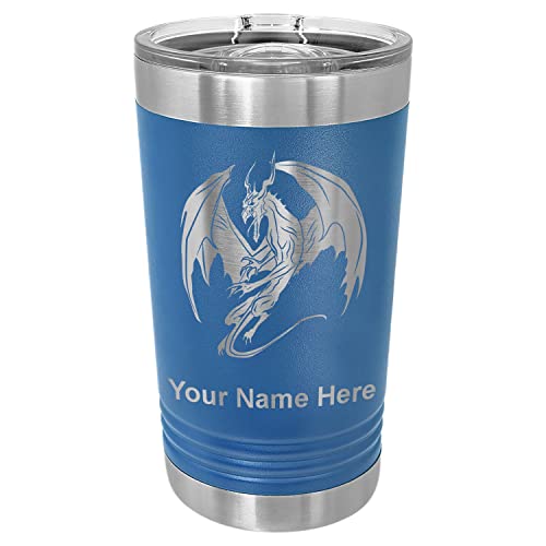 LaserGram 16oz Vacuum Insulated Pint Tumbler, Dragon, Personalized Engraving Included (Dark Blue)