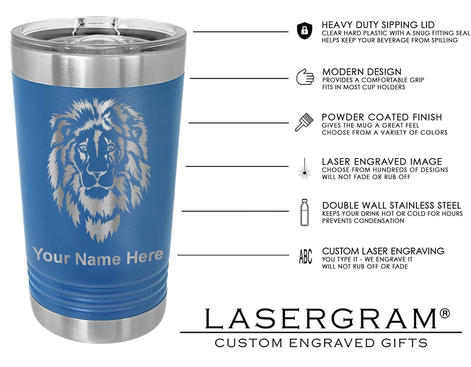 LaserGram 16oz Vacuum Insulated Pint Tumbler, Boat Anchor, Personalized Engraving Included (Dark Blue)