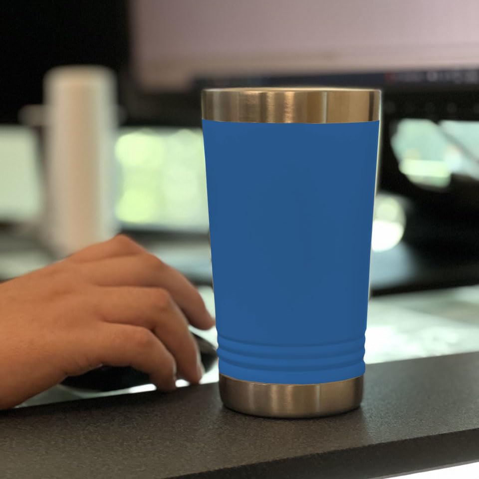 LaserGram 16oz Vacuum Insulated Pint Tumbler, Indian Elephant, Personalized Engraving Included (Dark Blue)