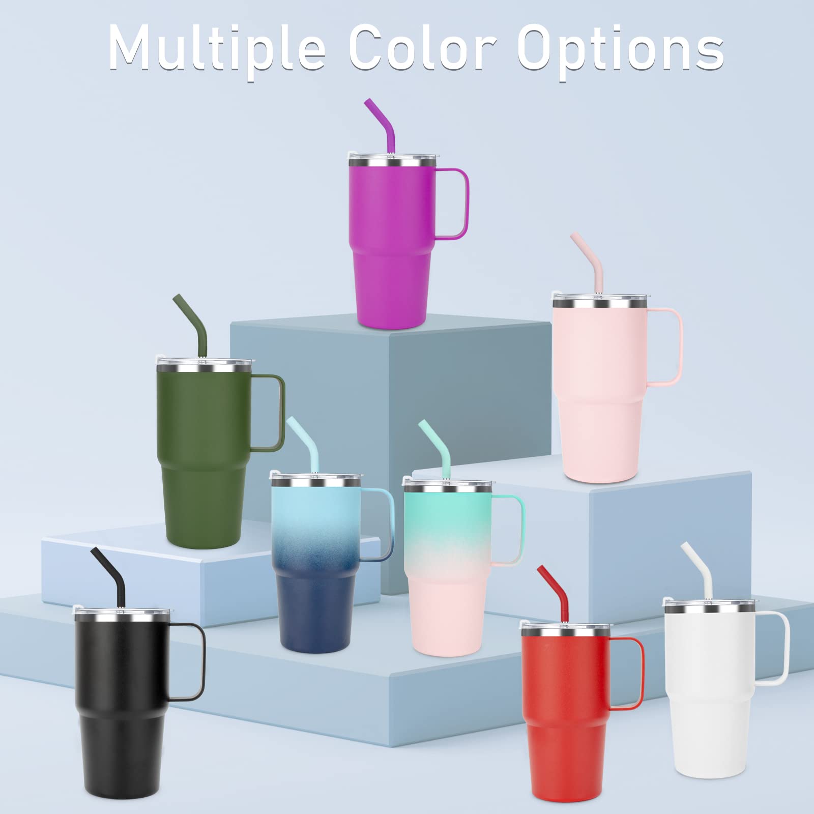 Sursip 24 oz Insulated Cup with Handle, Double Wall Vacuum Stainless Steel Tumbler with Straw and 2 Lids, For Cold/Hot Drinks, Coffee Travel Mug for Car/Home/Office/Party/Camping (Olive Green-1 Pack)