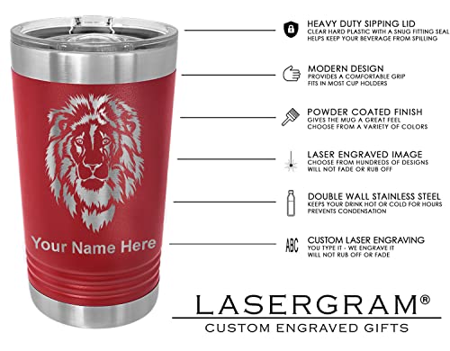 LaserGram 16oz Vacuum Insulated Pint Tumbler, Indian Elephant, Personalized Engraving Included (Maroon)
