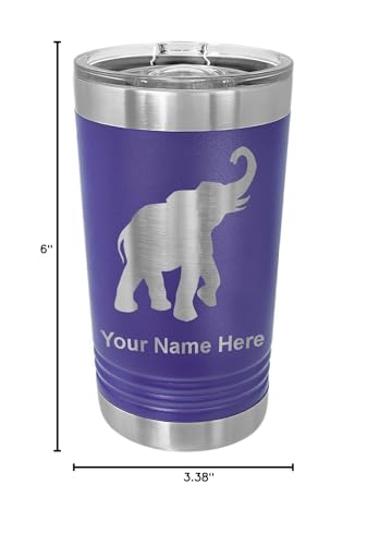 LaserGram 16oz Vacuum Insulated Pint Tumbler, Indian Elephant, Personalized Engraving Included (Dark Purple)